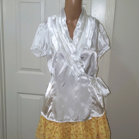 Sunny Leigh | Tops | Sunny Leigh M Satiny Shiny Wrap Shirt Ruffled Neck ...